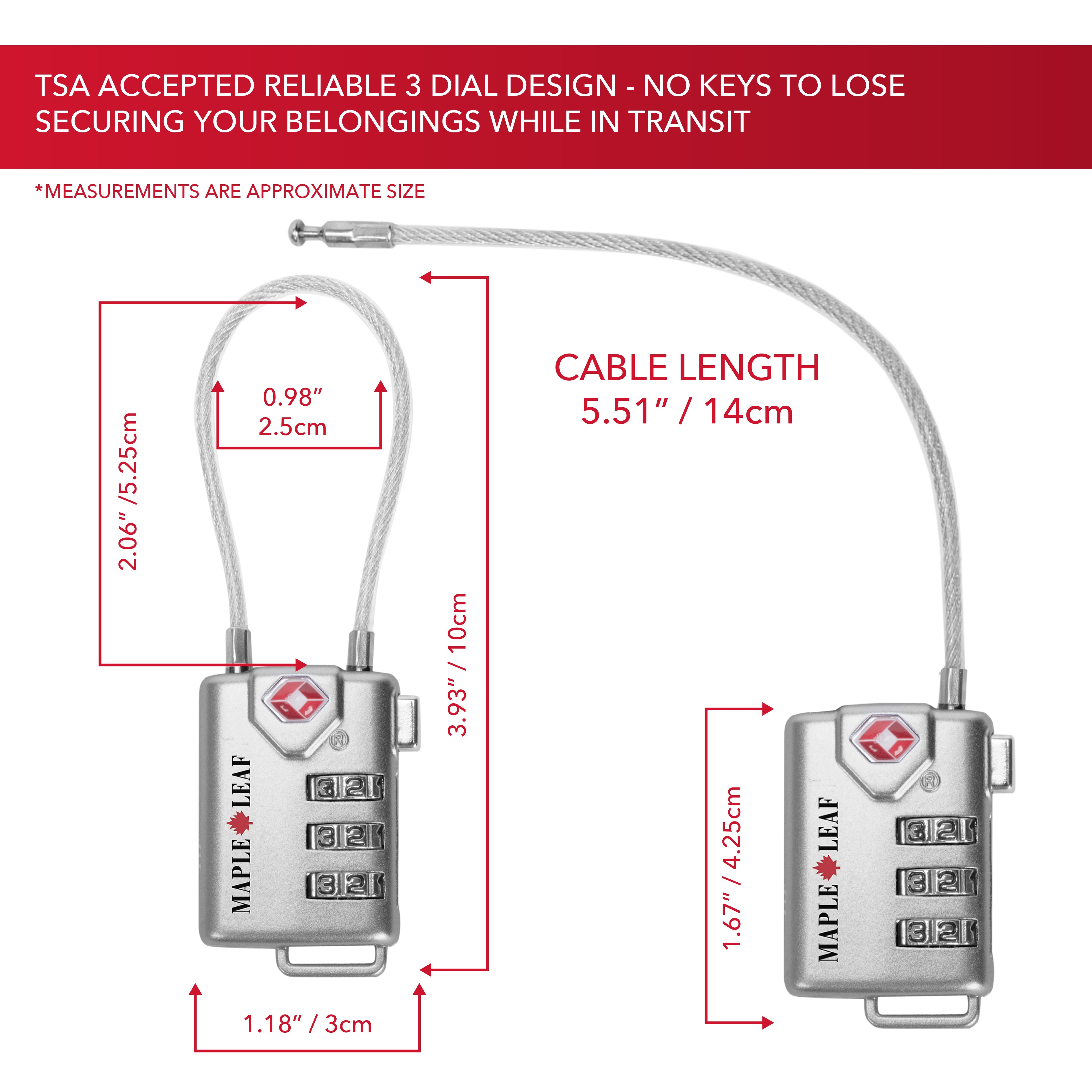 Maple Leaf Easy Locking Flex Cable 3 Dial Combination Lock – Maple Leaf ...